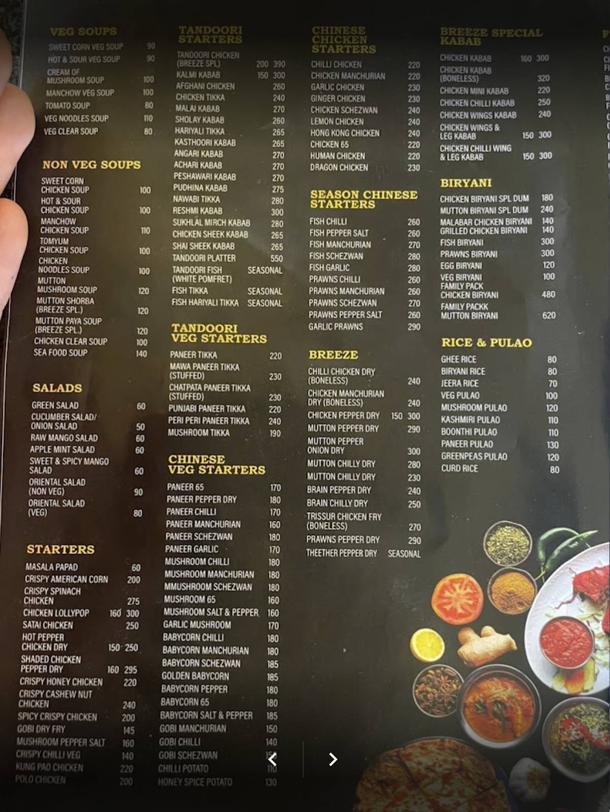 Menu at Breeze Restaurant, Bengaluru