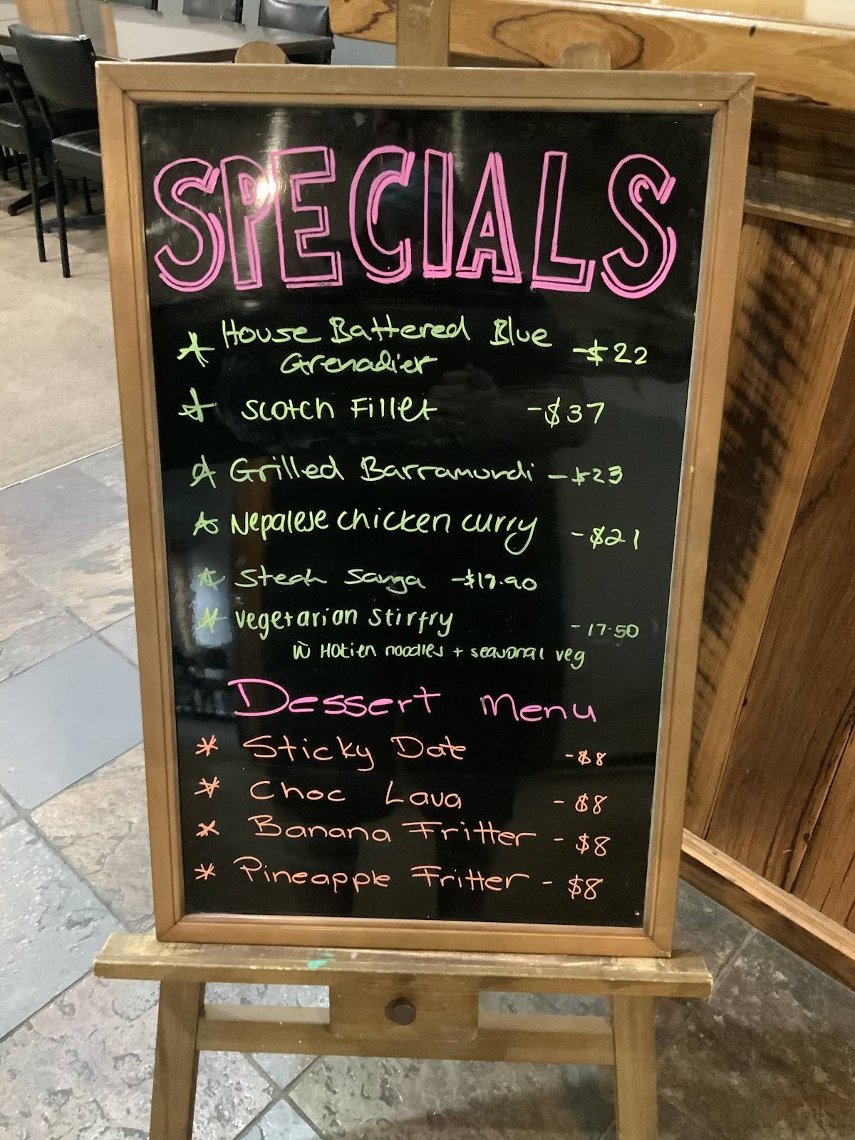Menu at Buffalo Hotel restaurant, Myrtleford