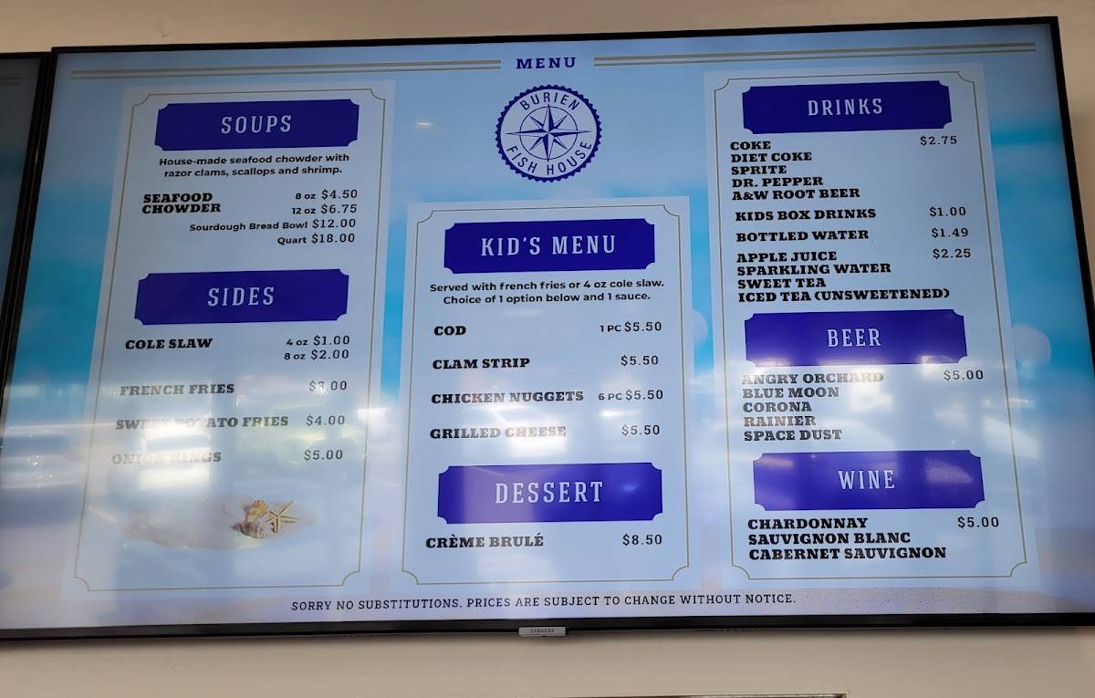Menu at Burien Fish House restaurant, Burien