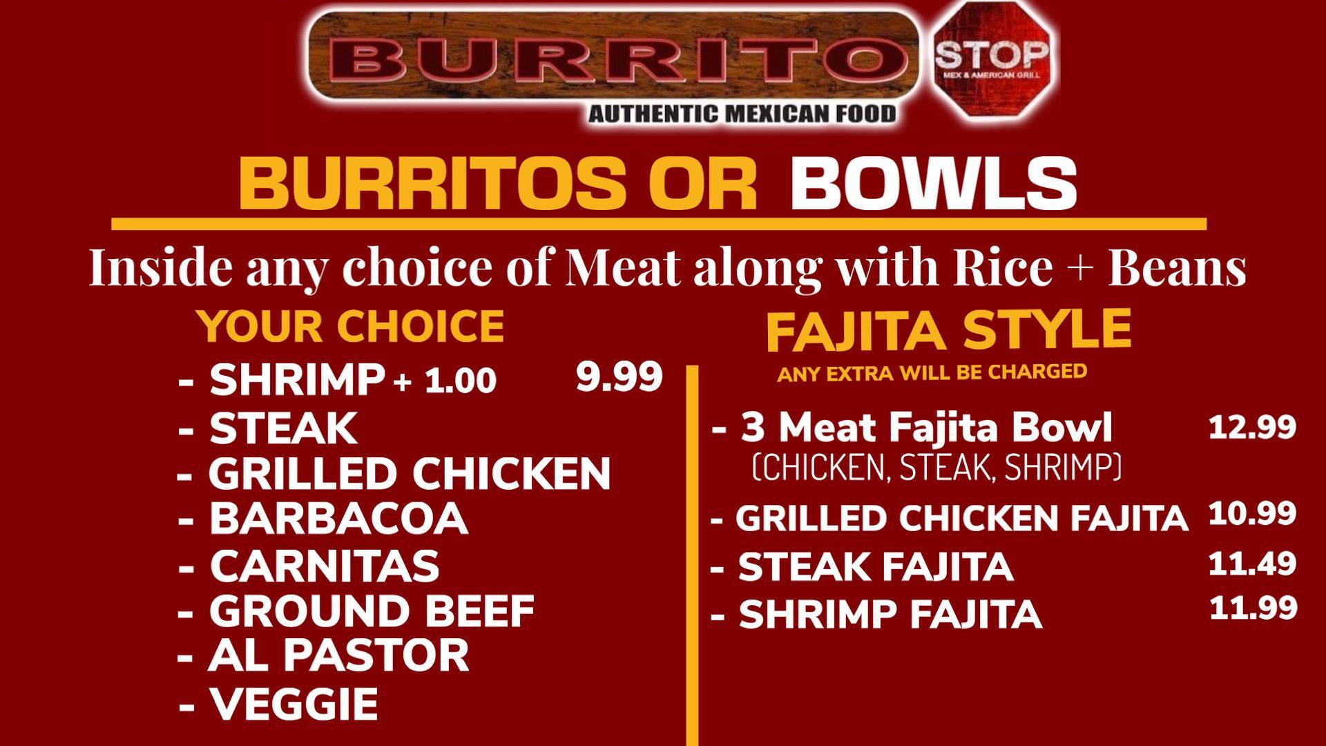 Menu at Burrito Stop Mex and American Grill restaurant, Whiting