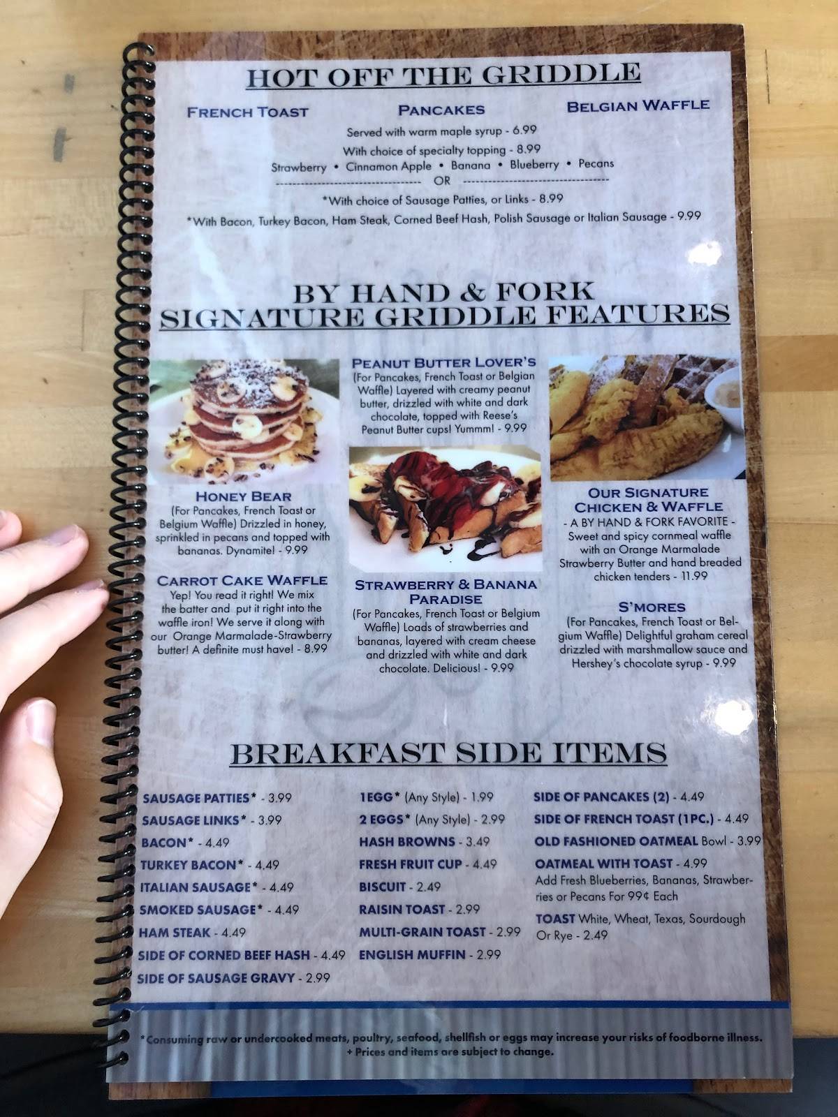 Menu at By Hand and Fork restaurant, Muncie