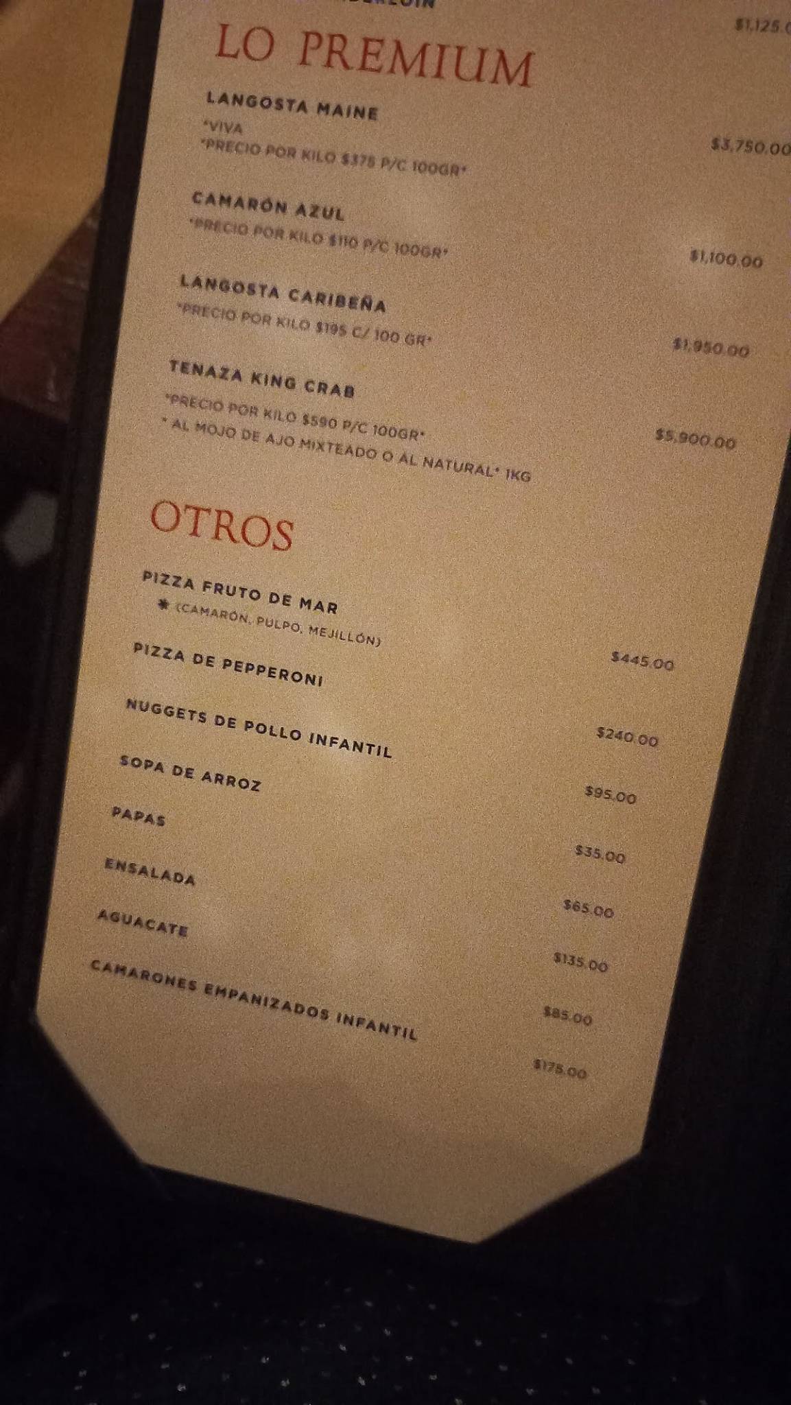 Carta del restaurante Campomar Puerto Vallarta, Puerto Vallarta