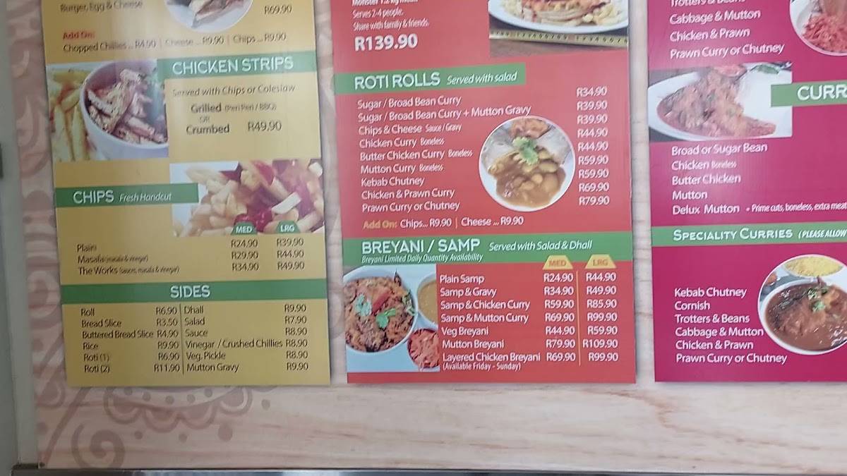Menu at Canecutters Restaurant, Durban, 53-55 Helen Joseph Rd