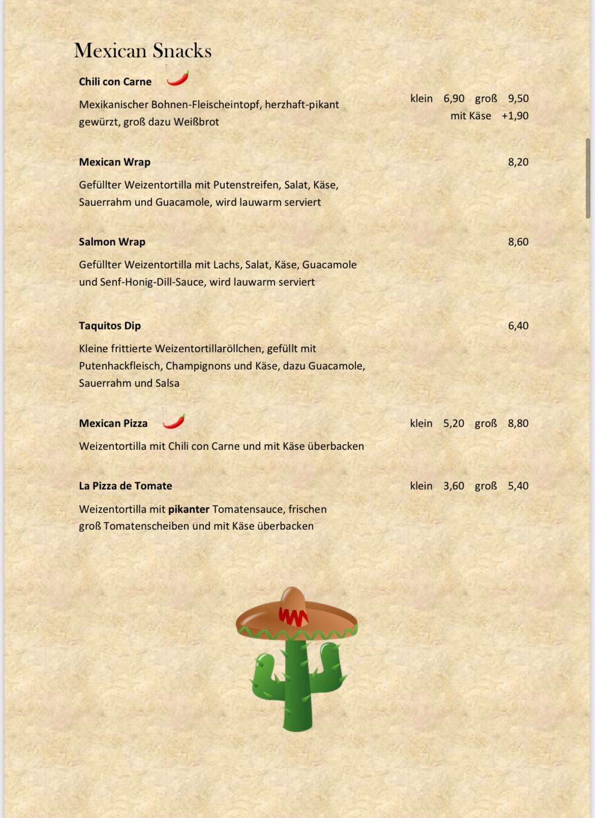 Speisekarte von Cantina Charlotta restaurant, Kaufering