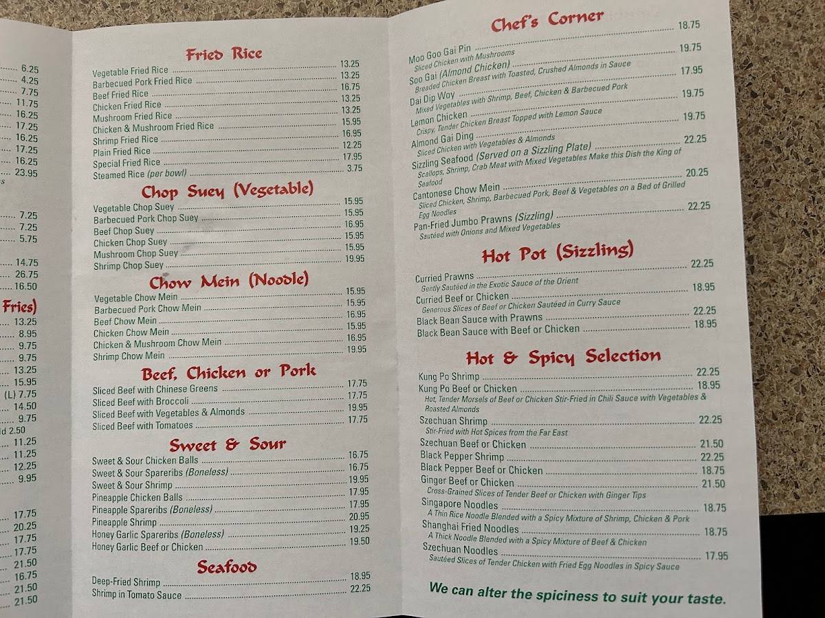 Menu at Canton Chinese & Western Restaurant, High Level