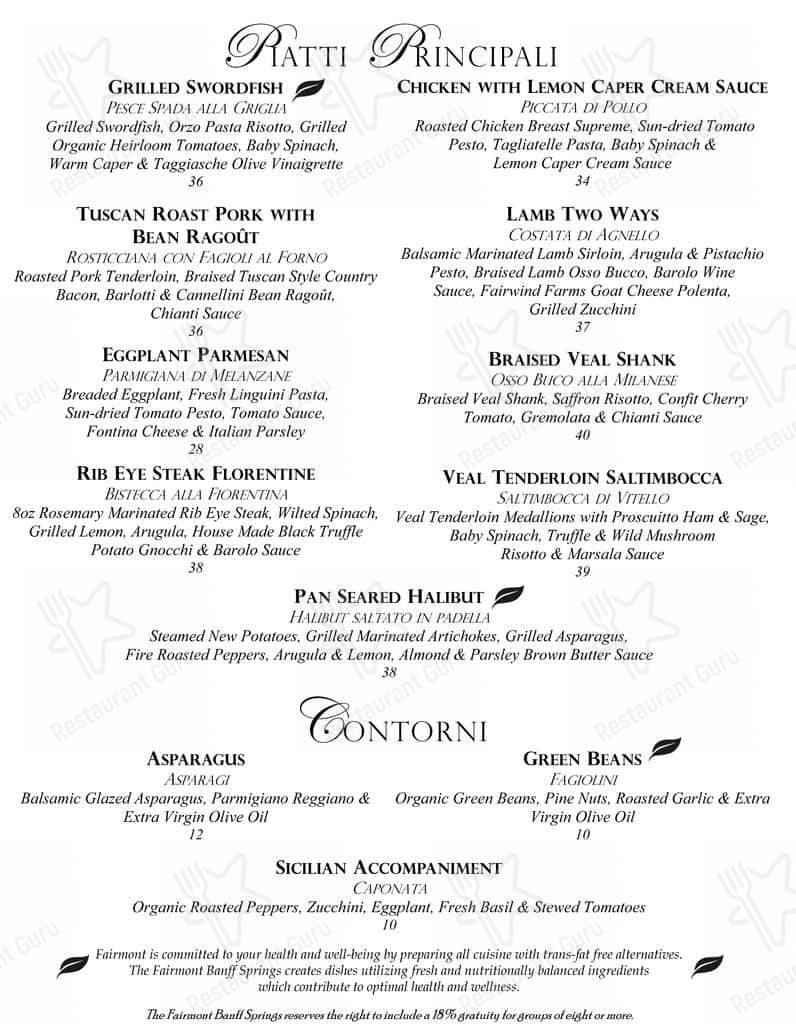 Menu au Castello Ristorante - Fairmont Banff Springs restaurant, Banff ...
