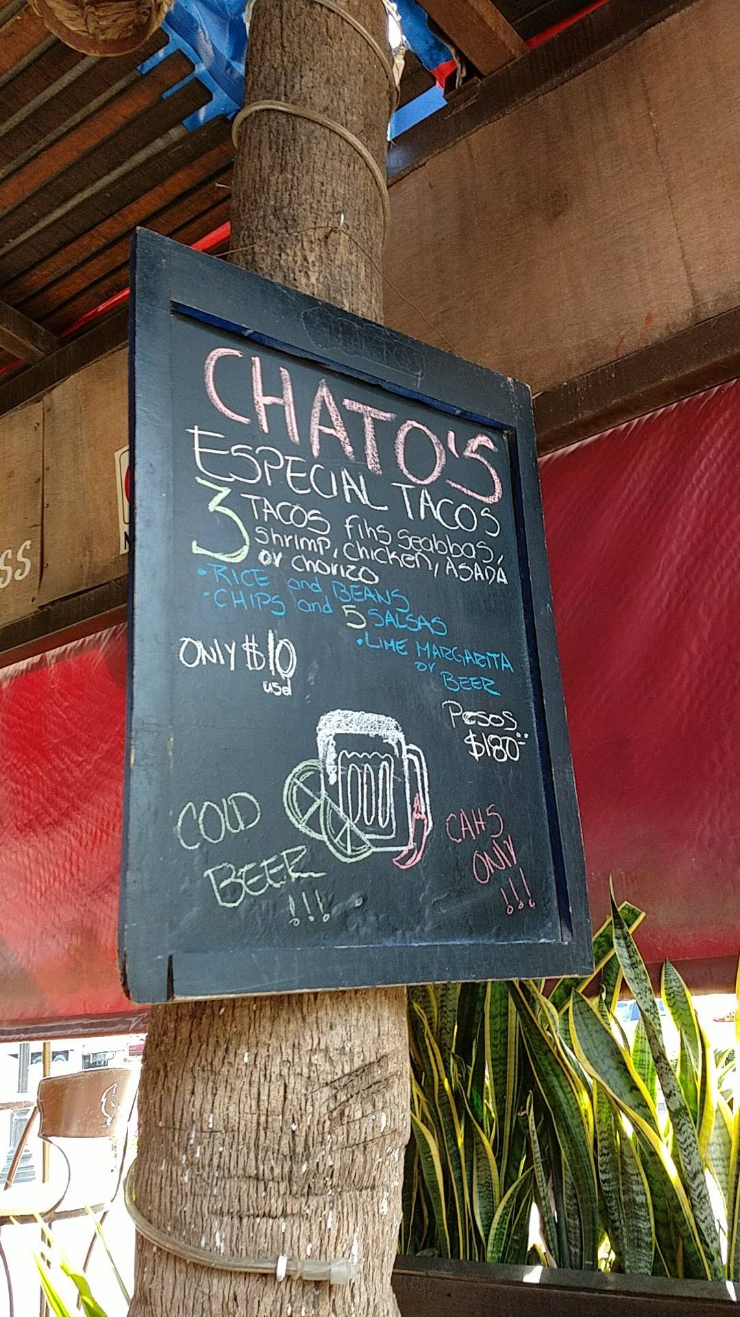 Carta del restaurante Chato's, San José del Cabo