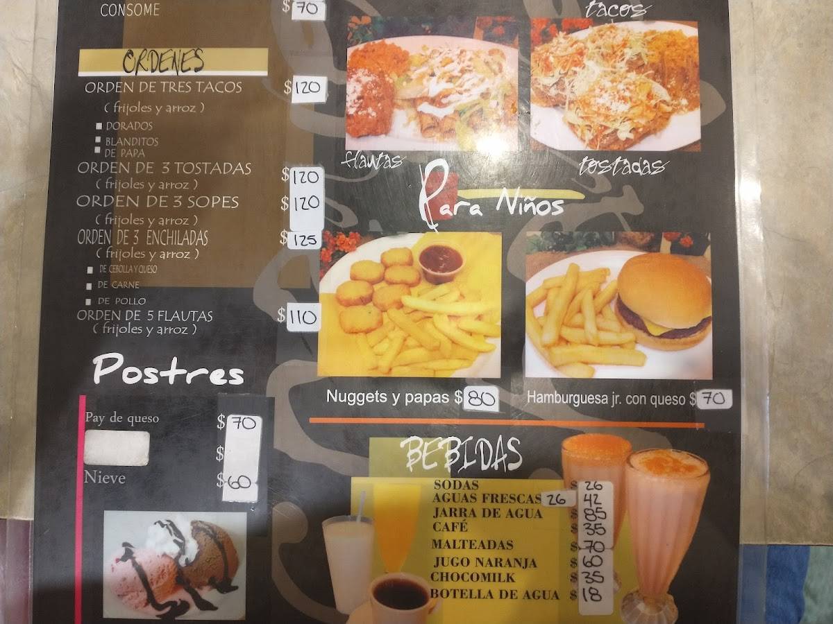 Menu at Chayo's Antojitos Mexicanos restaurant, Mexicali