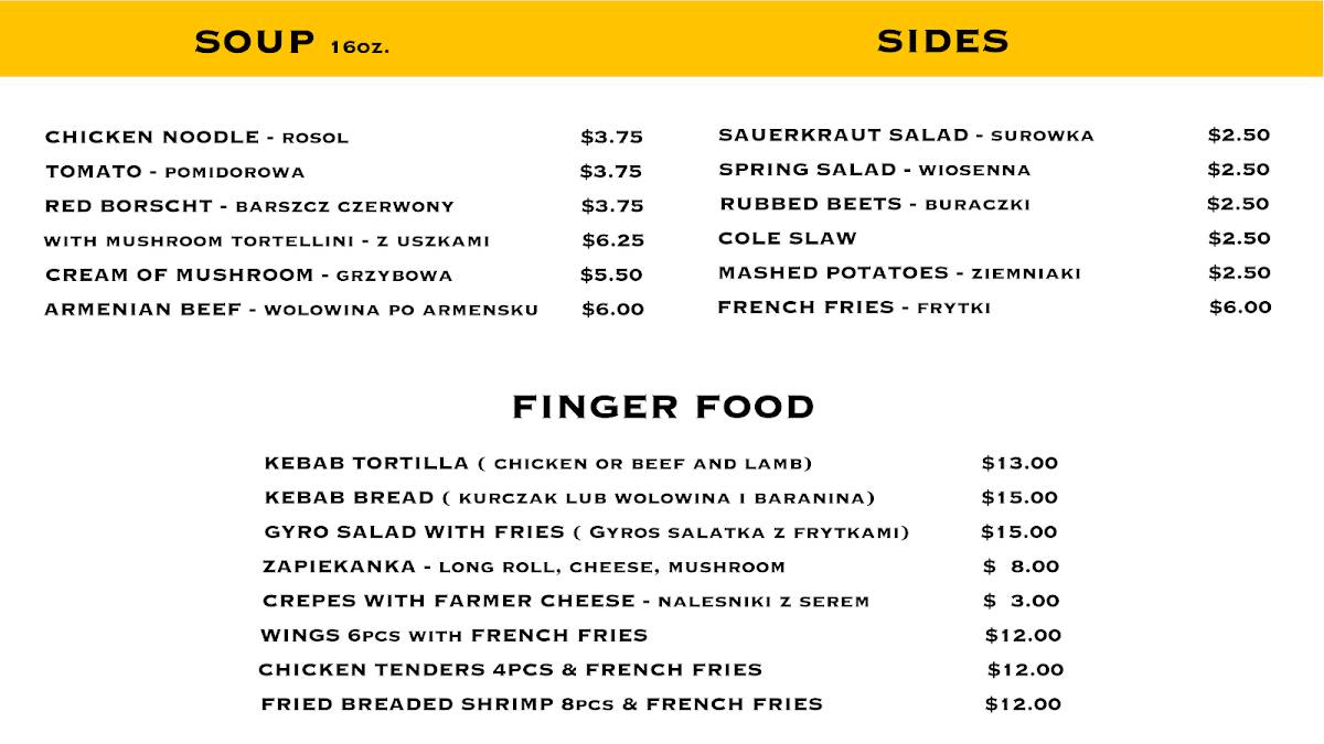 Menu at Chefski Dymski restaurant, Wallington