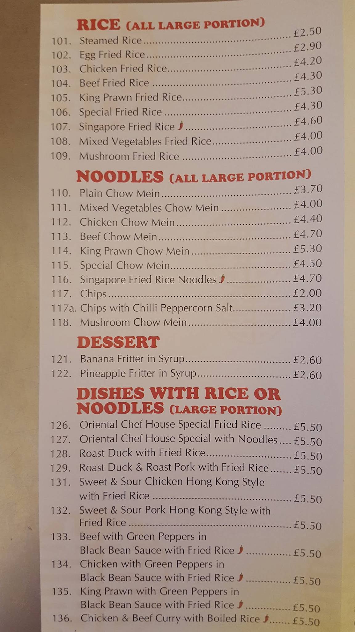 Menu at Chinese Town restaurant, Saint Leonards