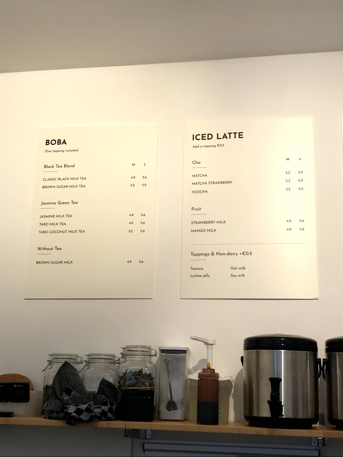 Menu at Chun Café, Amsterdam