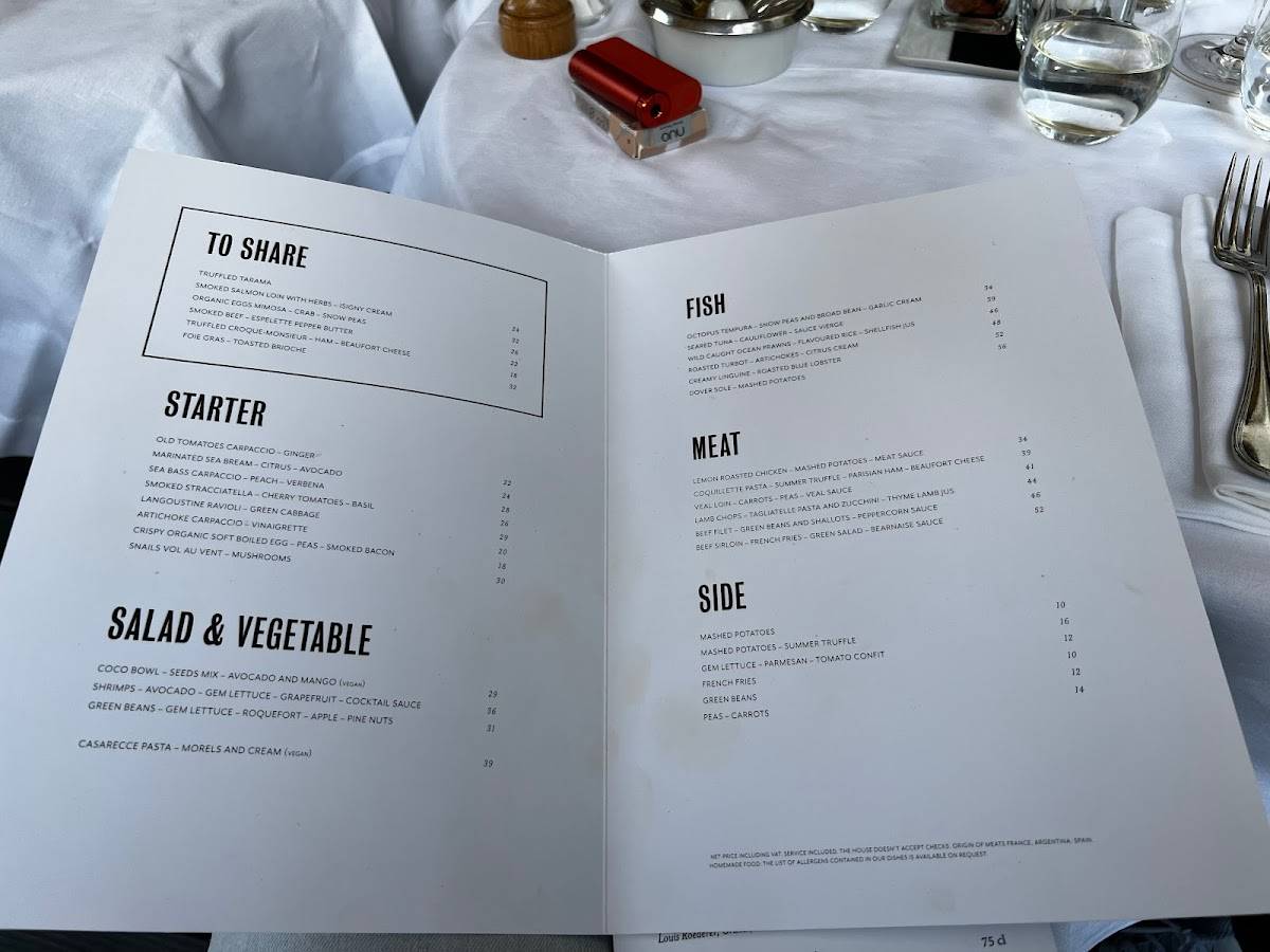 Menu at CoCo restaurant, Paris, Palais Garnier