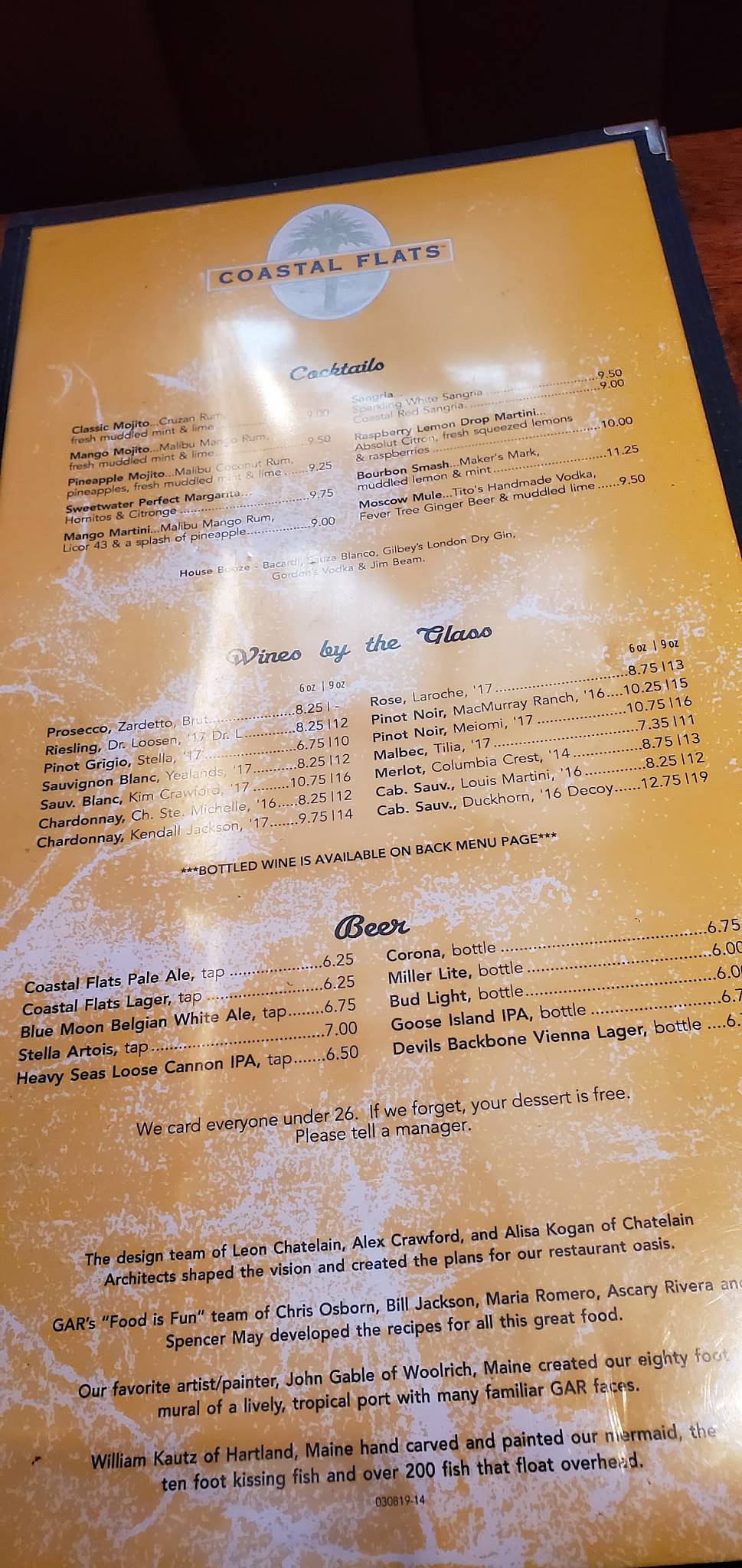 Menu at Coastal Flats restaurant, Fairfax