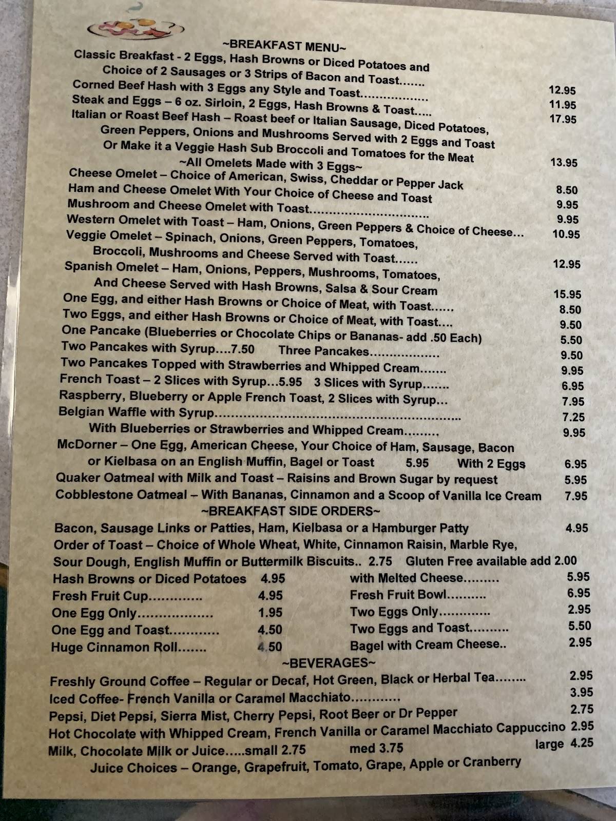 Menu at Cobblestone Cafe, White Bear Lake