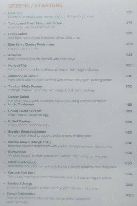 Menu at Colony - The Raintree, Chennai, The Raintree