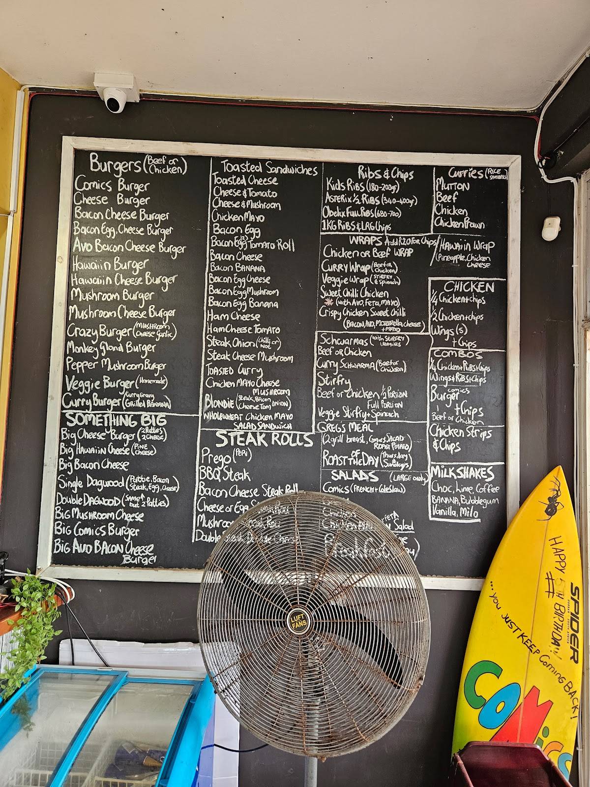 Menu at Comics - Food Bar & Take Away, Durban