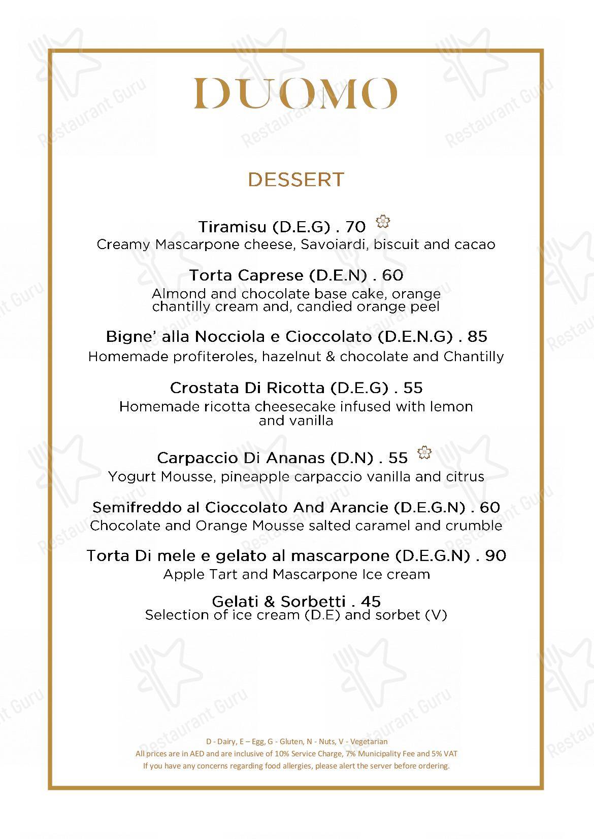 Menu at DUOMO Dubai restaurant, Dubai