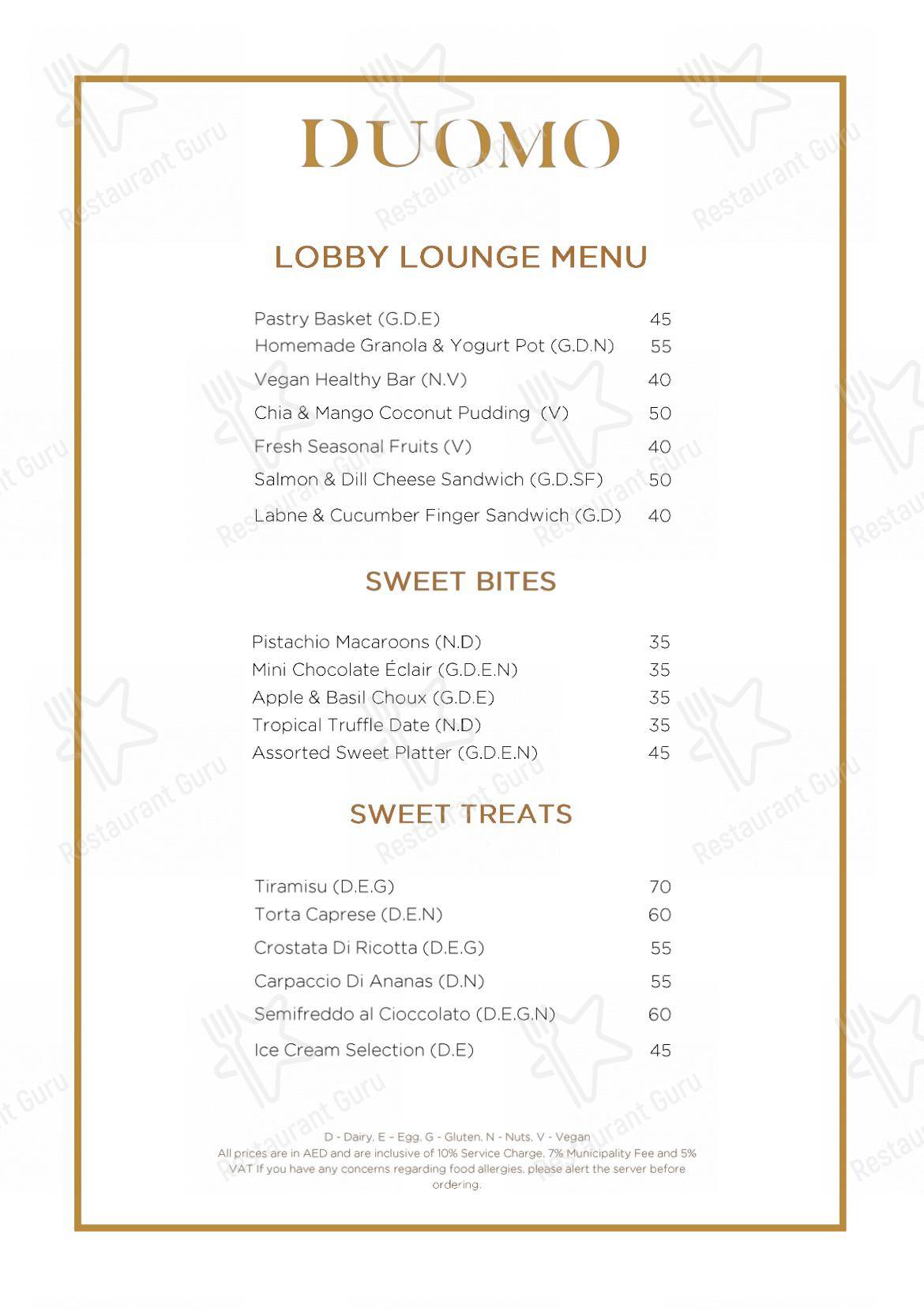 Menu at DUOMO Dubai restaurant, Dubai