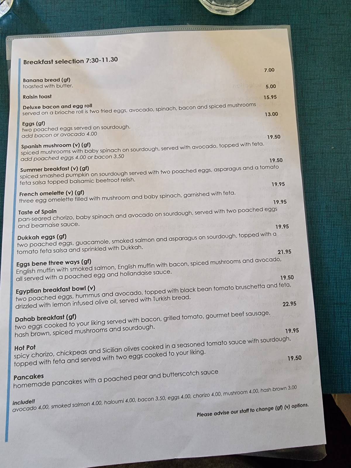 Menu at Dahab Cafe, Dubbo