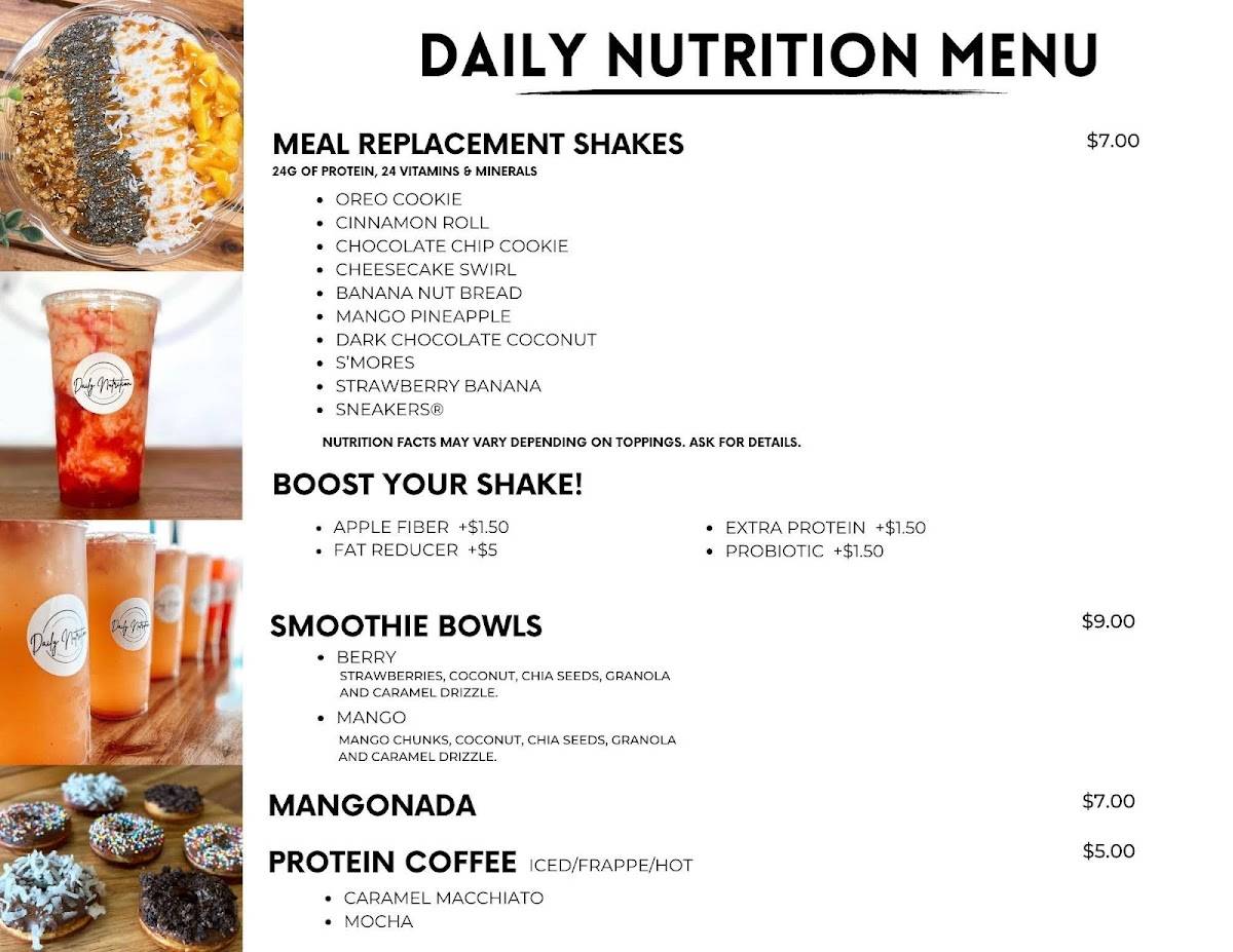 Menu at Daily Nutrition restaurant, Houston