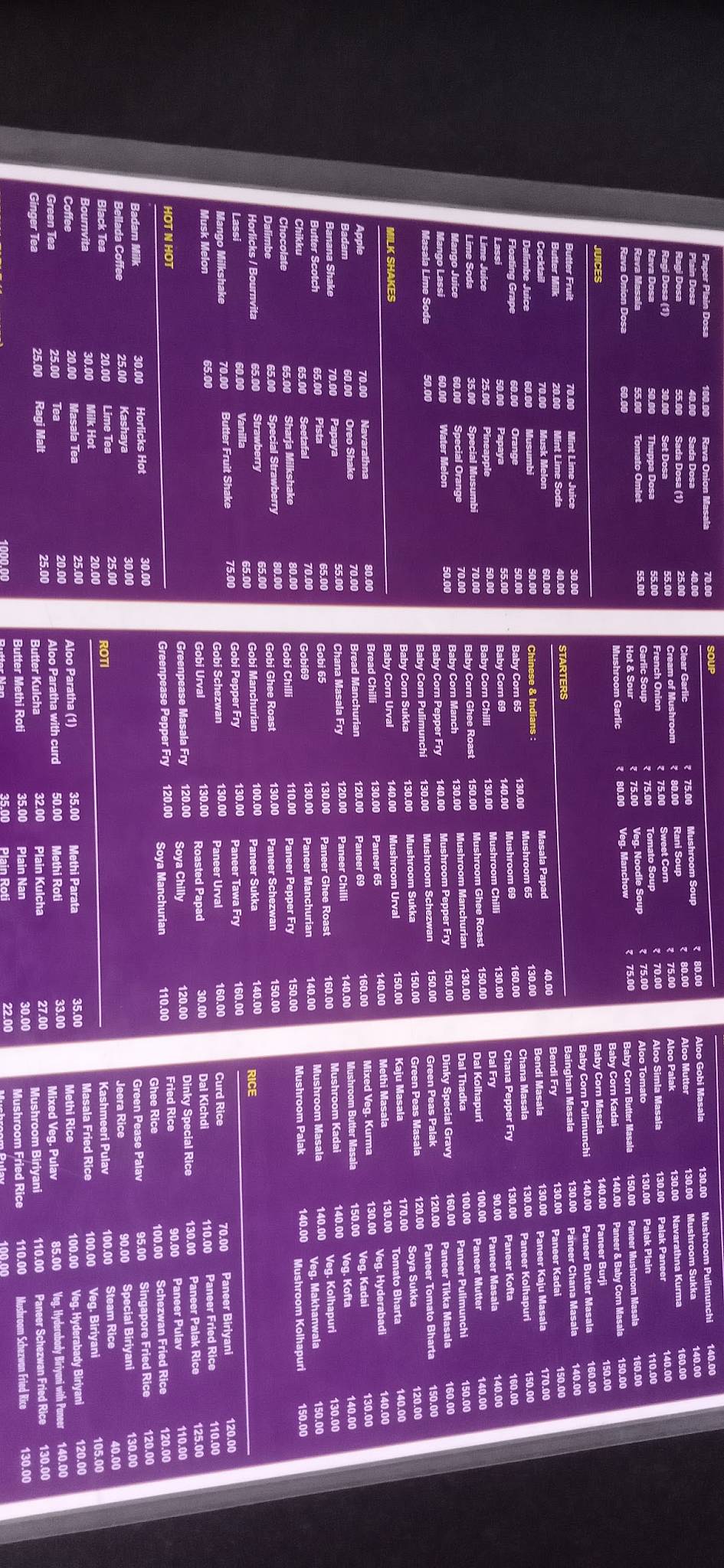 Menu at Dinki Dine Veg Restaurant, Mangaluru, Kadri Park Rd