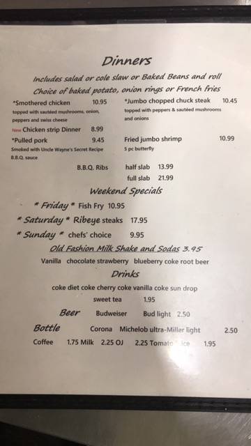 Menu at Dixie Lee Diner restaurant, Monteagle