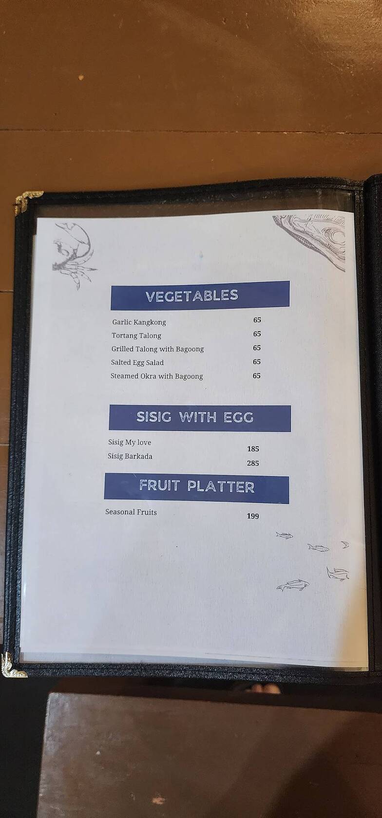 Menu at Dumaguete Pala-Pala Seafood House restaurant, Dumaguete