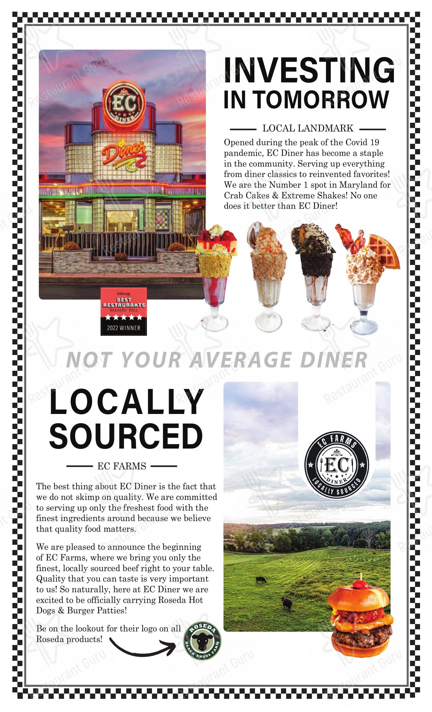 Menu at EC Diner restaurant, Ellicott City