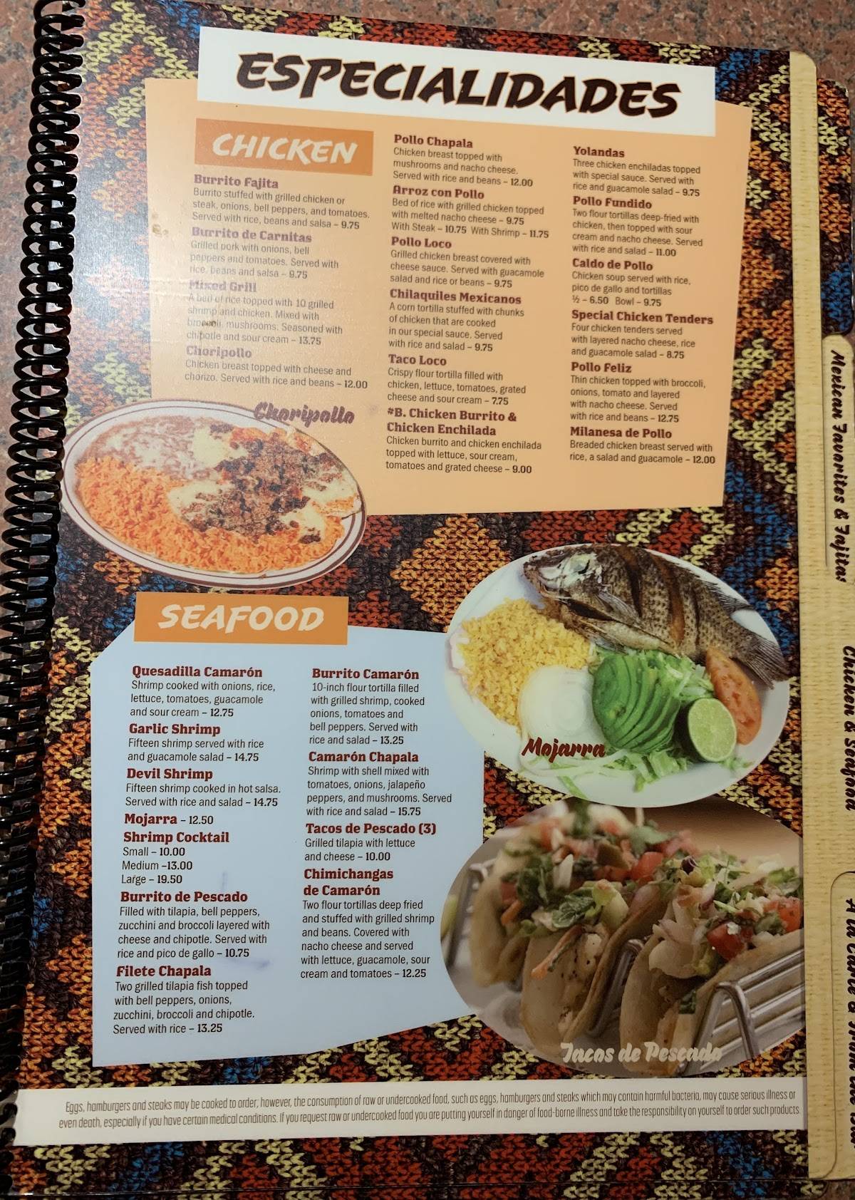 Menu at El Chapala restaurant, Pisgah Forest, 69 Hendersonville Hwy