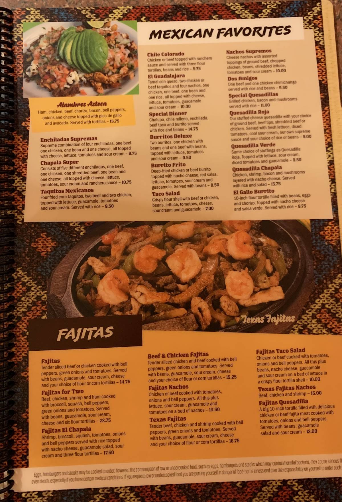 Menu at El Chapala restaurant, Pisgah Forest, 69 Hendersonville Hwy