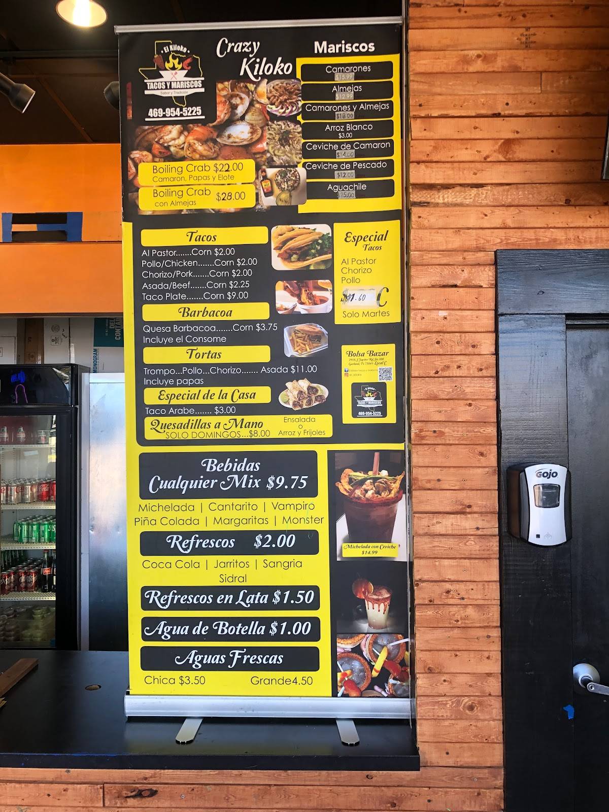 Menu at El Kiloko Tacos y Mariscos restaurant, Dallas