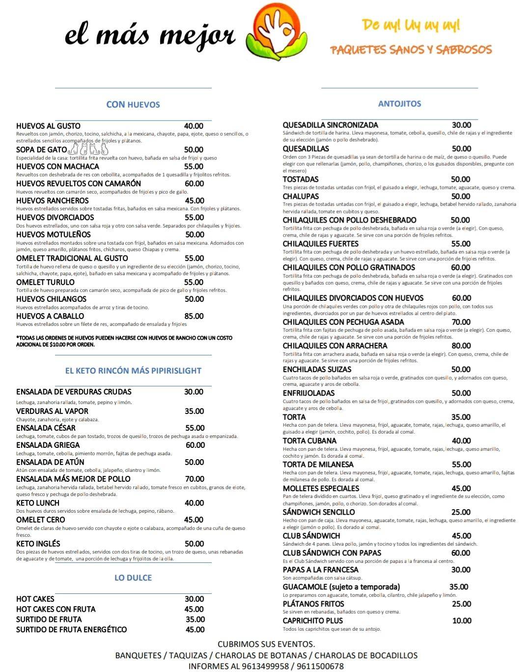 Carta del restaurante El Mas Mejor Sano y Sabroso, Tuxtla Gutiérrez