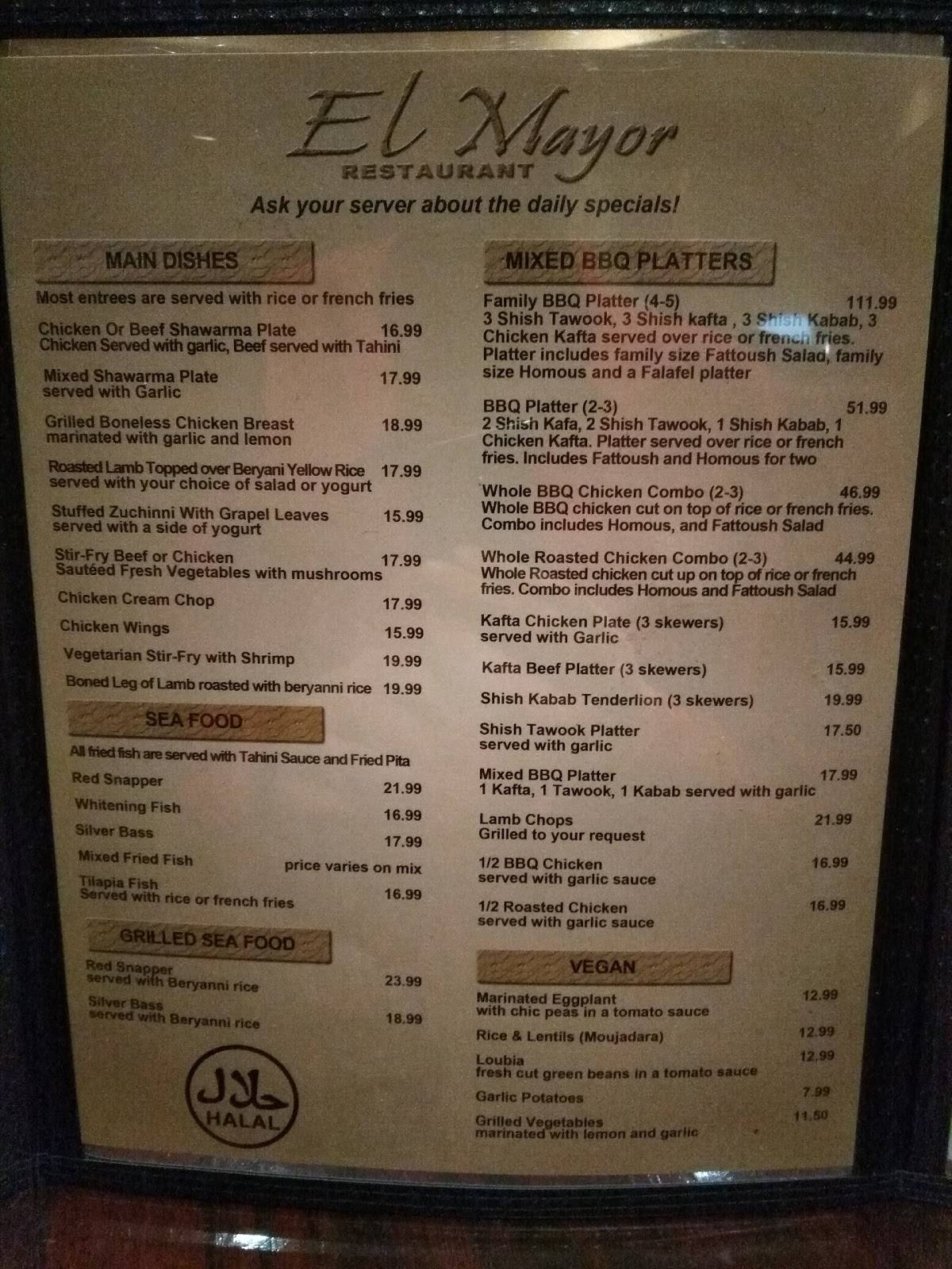 Menu at El Mayor Restaurant & Bakery, Windsor