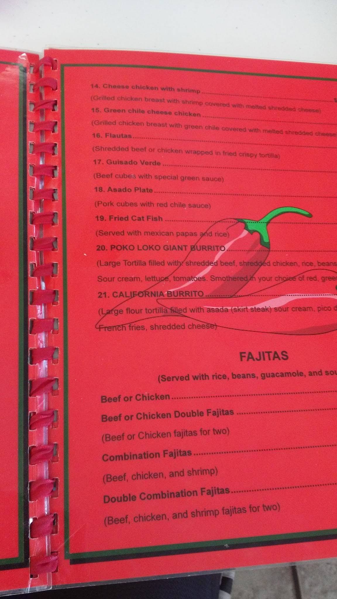 Menu at El Poko Loko restaurant, Clinton