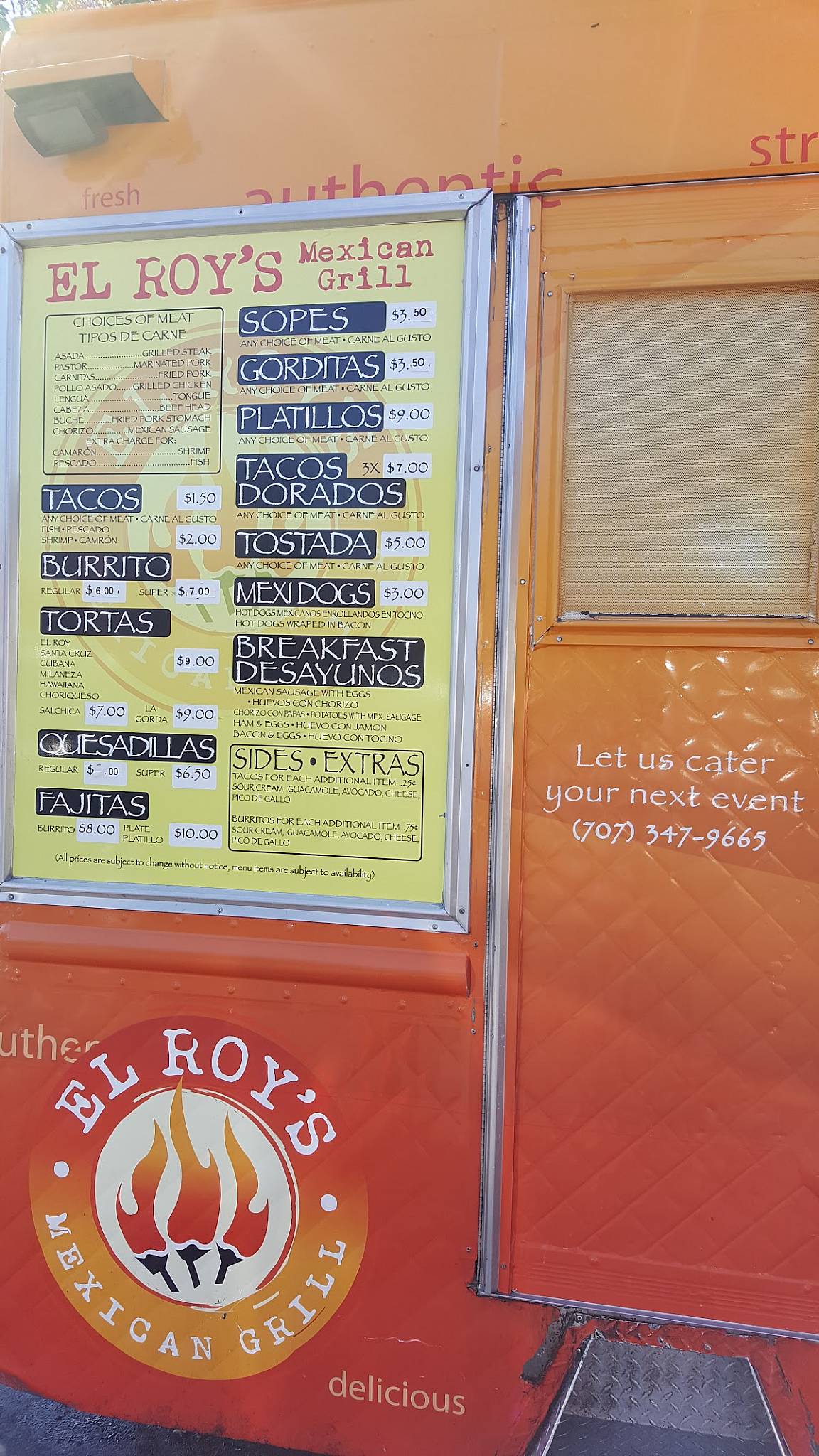 Menu at El Roy's Express Mex restaurant, Santa Rosa, 760 Sebastopol Rd