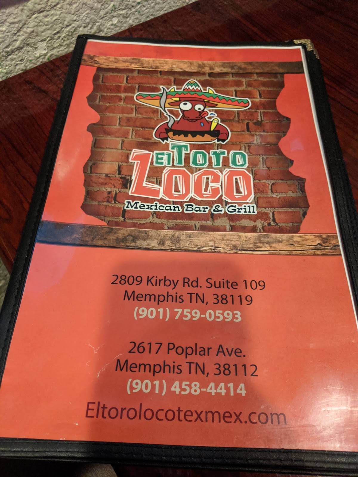 Menu at El Toro Loco restaurant, Memphis, Poplar Ave