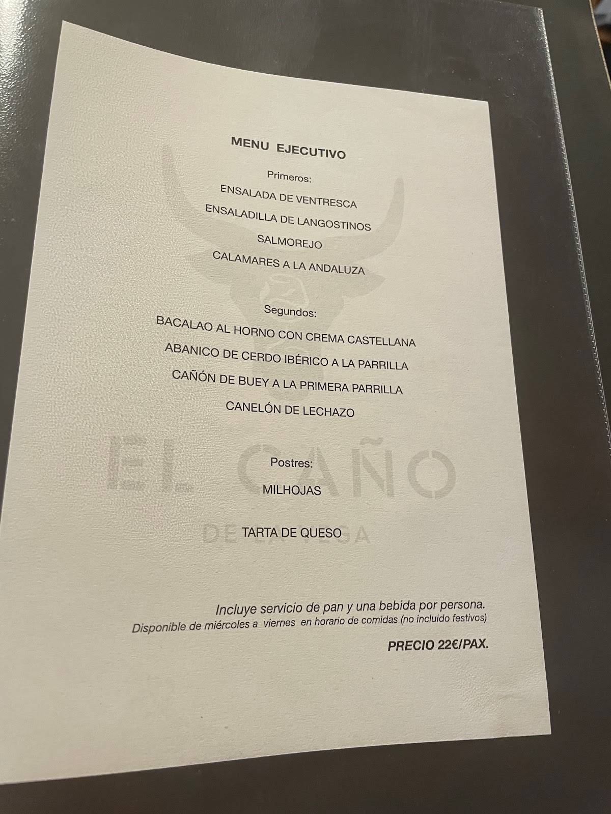 Menu at El Caño de la Vega restaurant, Rueda
