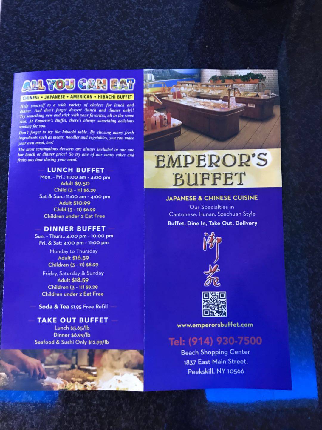 Menu at Emperor's Buffet - Sushi, Seafood, Hibachi, Chinese food ...