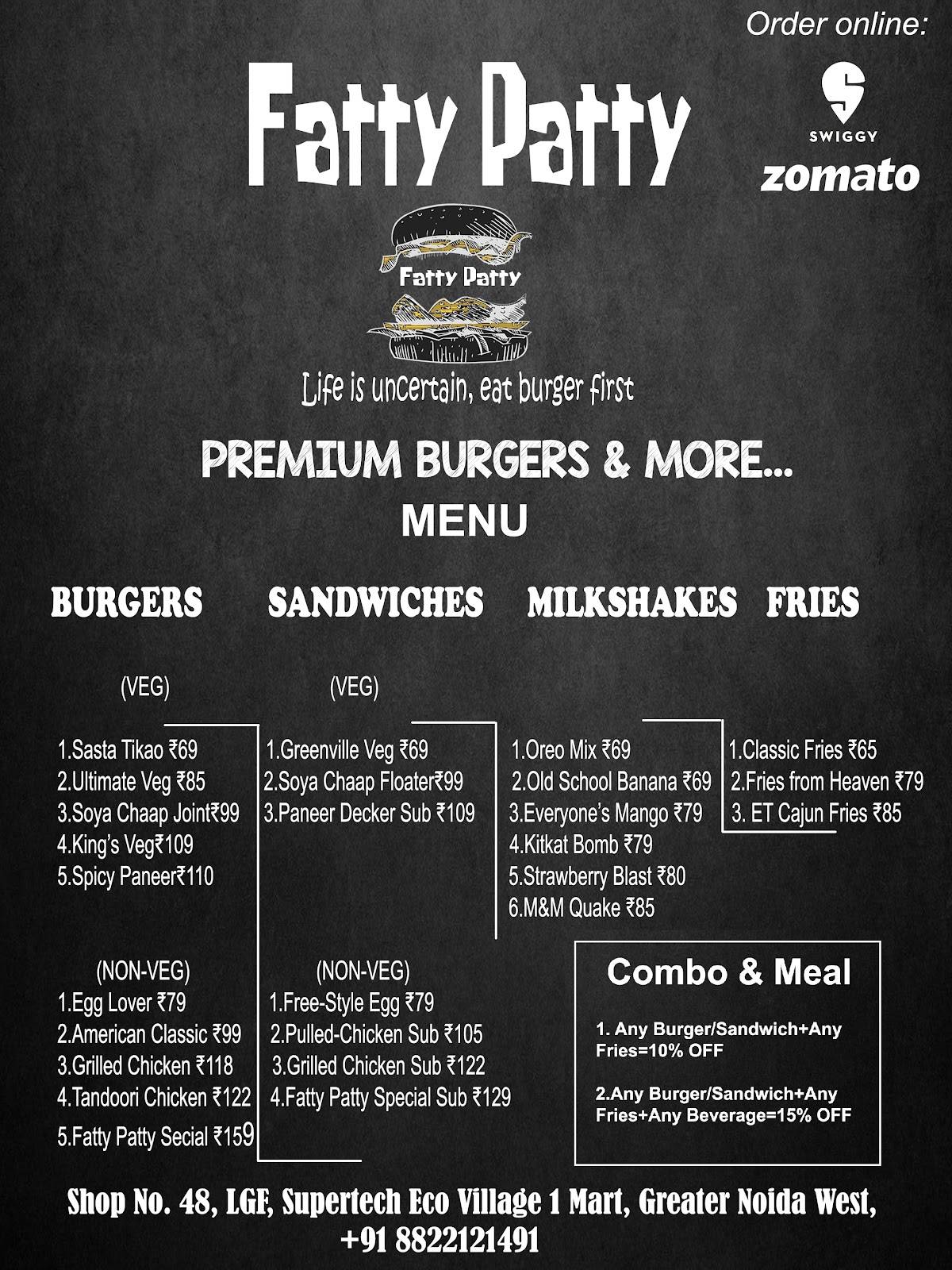 Menu at Fatty Patty, Noida