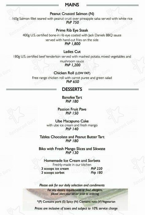 Menu at Feria Radisson Blu Cebu restaurant, Cebu City