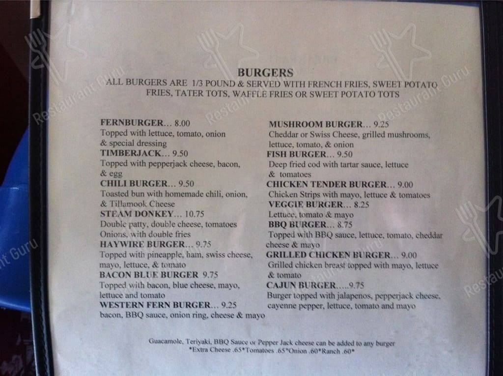 Menu at Fern Restaurant & Lounge, Tillamook