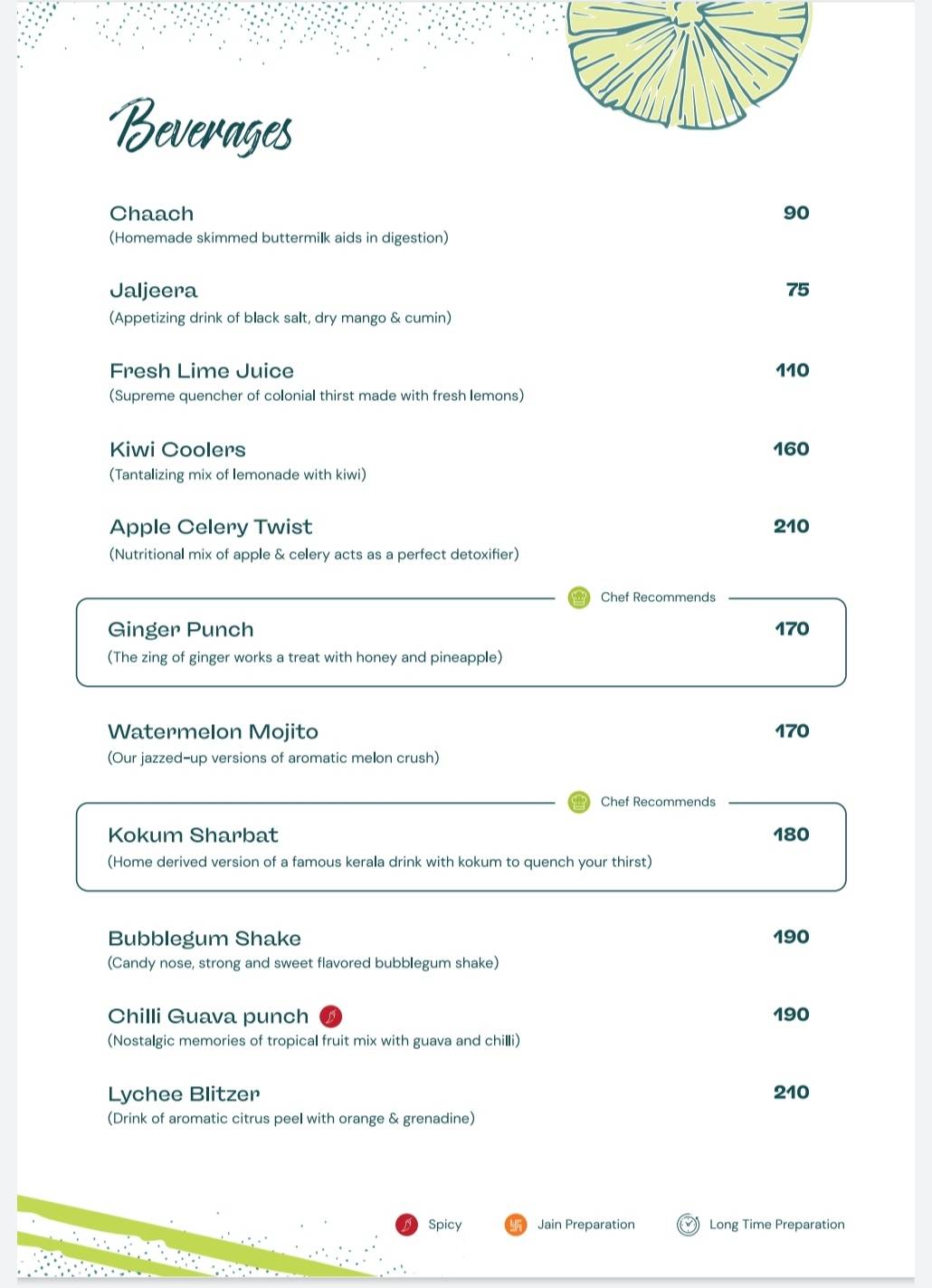 Menu at Food Nirvana, Chennai, 23/11