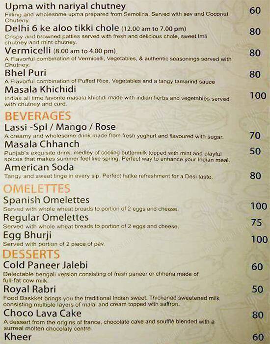 Menu at Food basket, Gurugram, A1/181