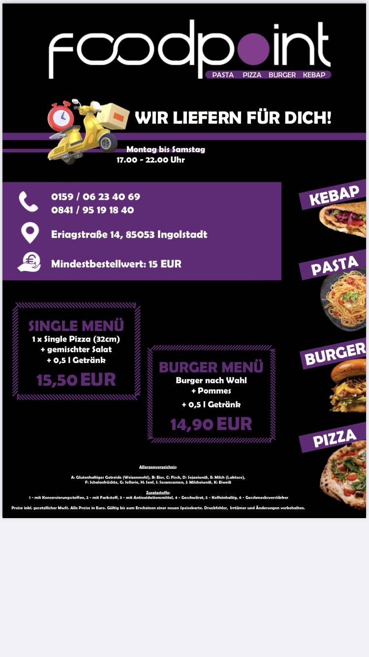 Speisekarte von Foodpoint restaurant, Ingolstadt