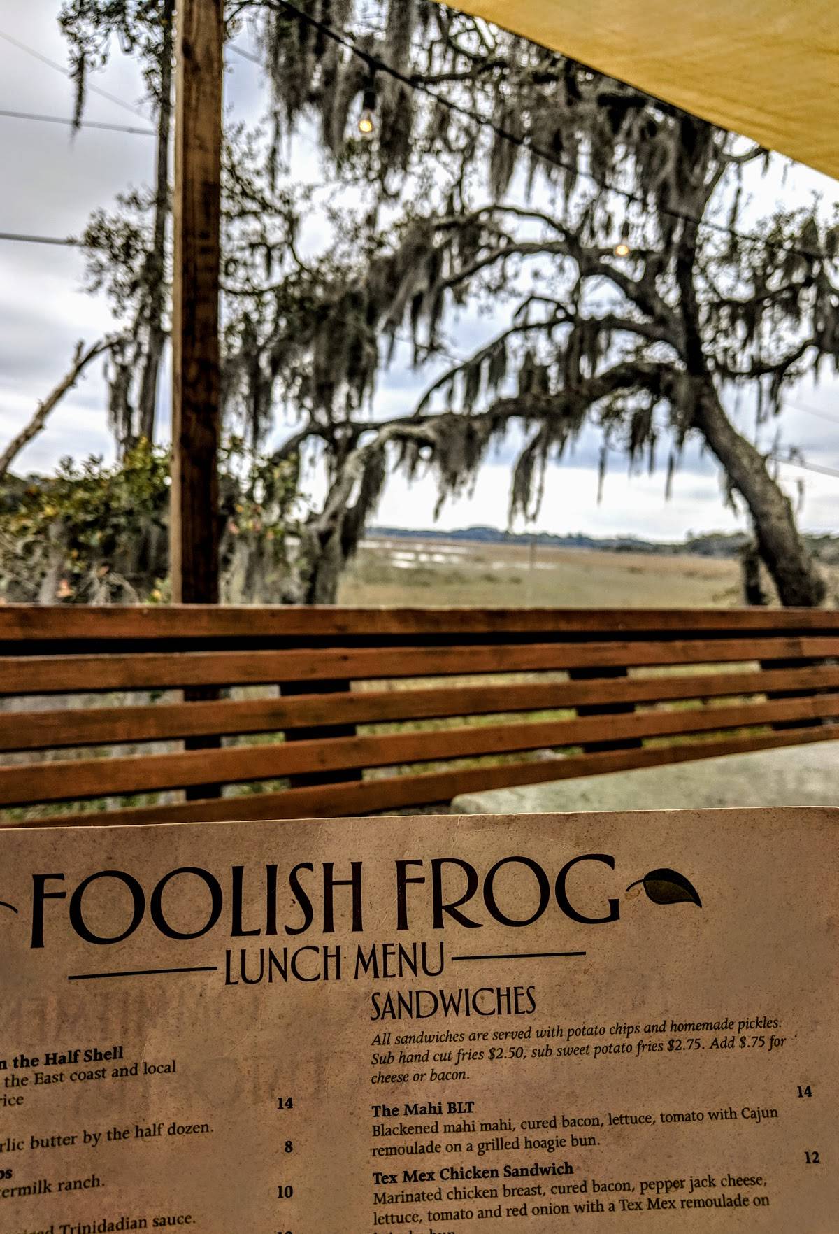 Menu at Foolish Frog restaurant, Saint Helena Island
