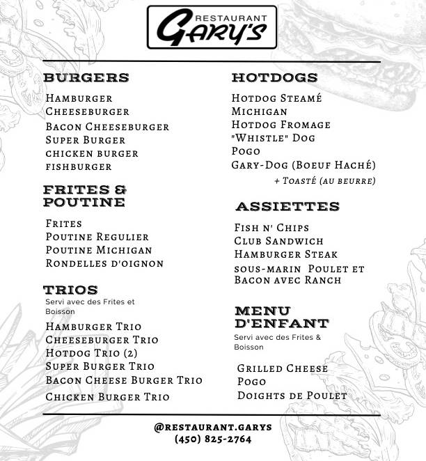 Menu at Restaurant Gary's, Howick