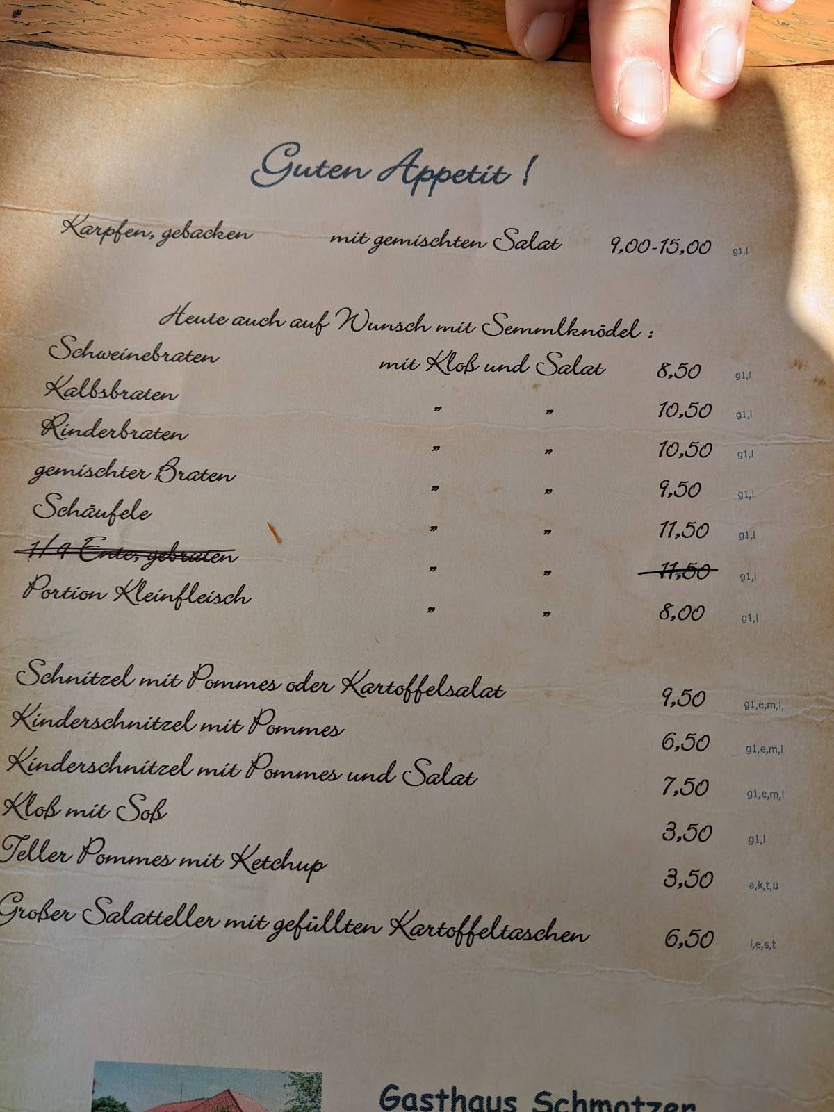 Speisekarte von Gaststätte Zum Grünen Baum restaurant, Puschendorf
