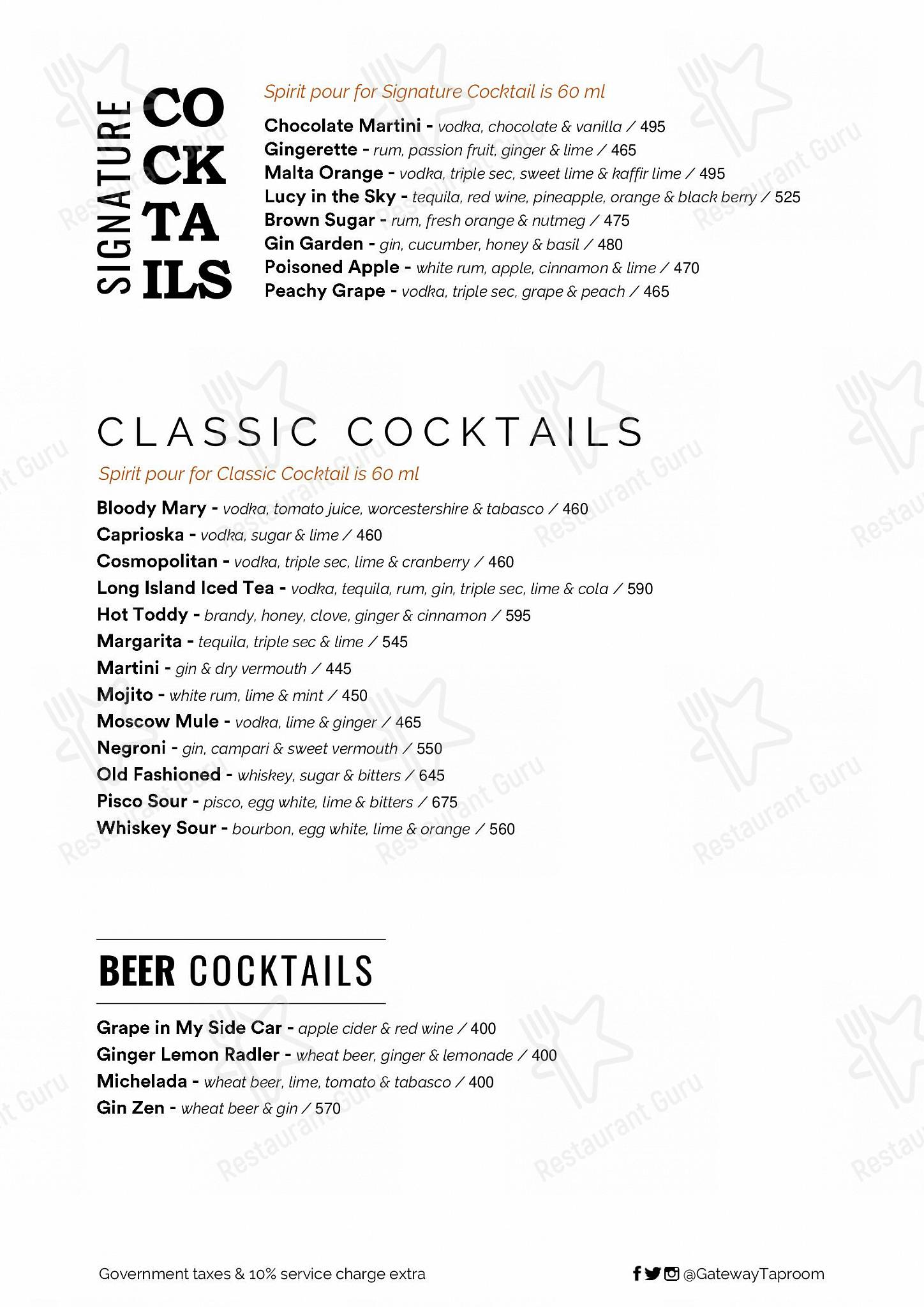 Menu at Gateway Taproom, BKC, Mumbai