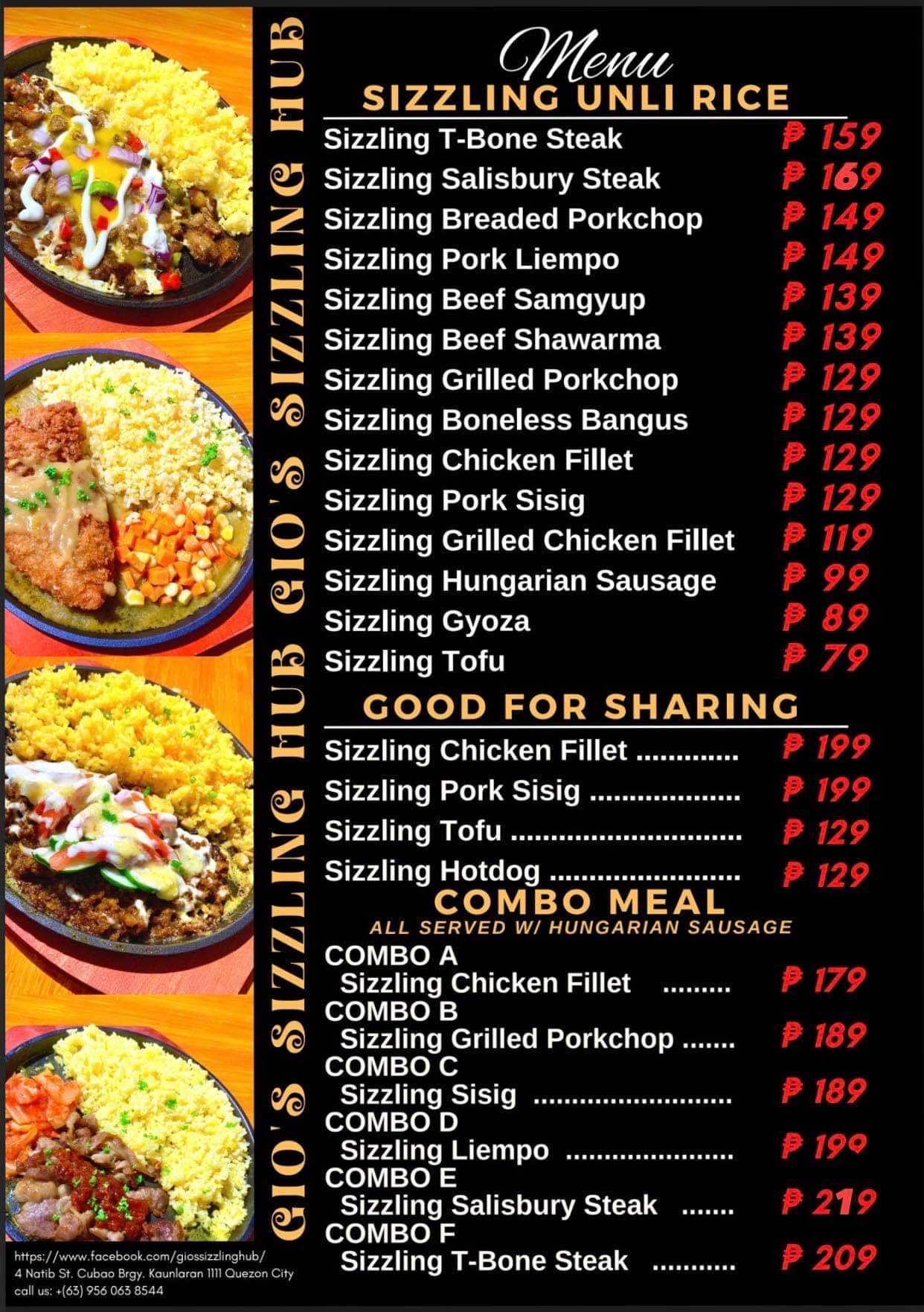 Menu at Gio’s Sizzling Hub, Quezon City