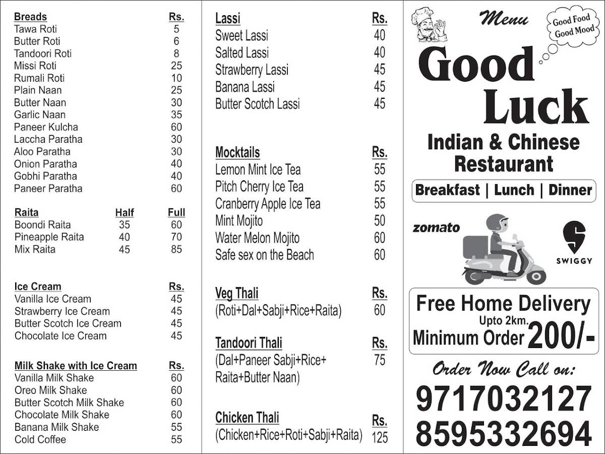 Menu at Good Luck Restaurant, Delhi